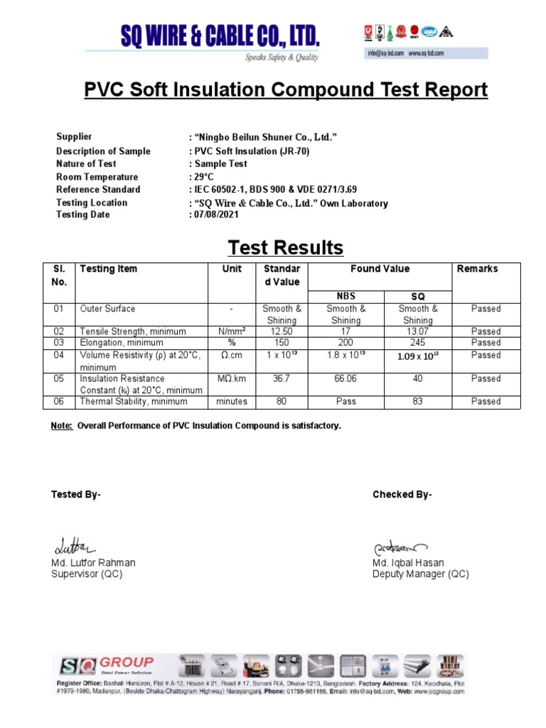 Imported PVC Soft Insulation Compound Test Report | PDF