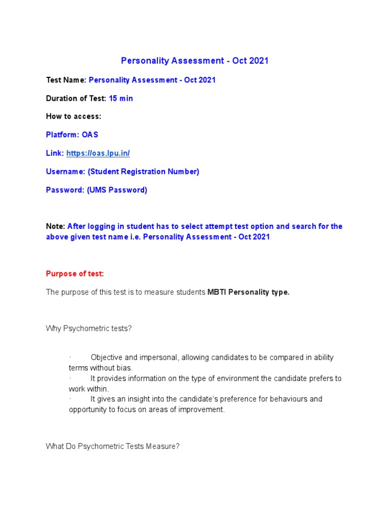 MBTI Personality Assesment | PDF | Career & Growth