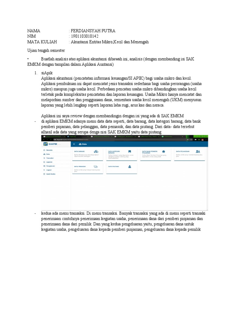 UTS Akuntansi Entitas Mikro, Kecil Dan Menengah (Ferdiansyah Putra (1901103010142) ) | PDF ...