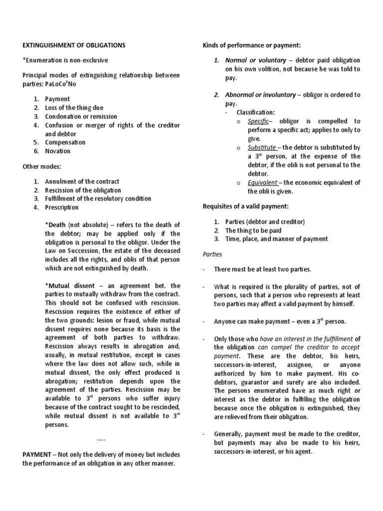 Extinguishment of Obligations | PDF | Payments | Law Of Obligations