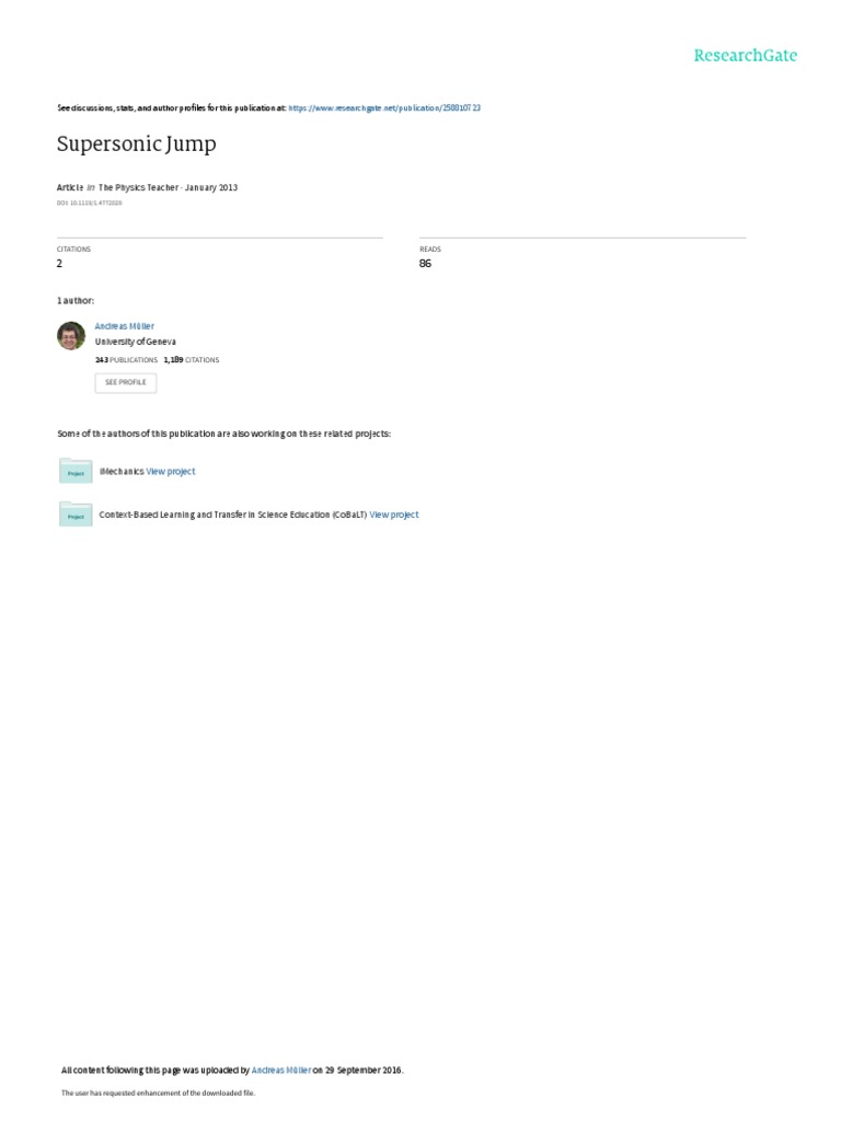 Supersonic Jump: The Physics Teacher January 2013 | PDF | Motion ...