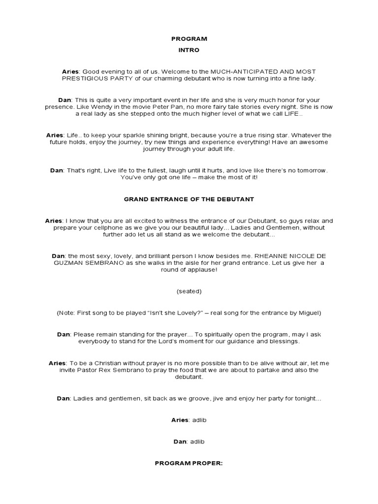 Master of Ceremonies Example Script | PDF