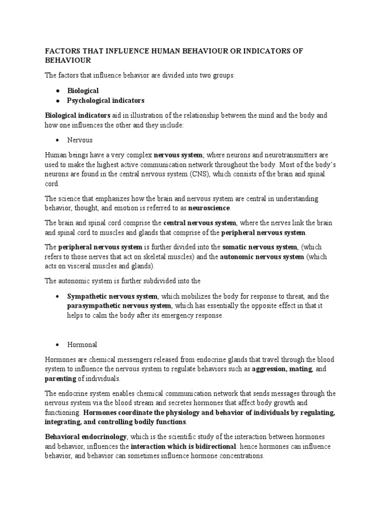 Factors That Influence Human Behaviour or Indicators of Behaviour | PDF ...