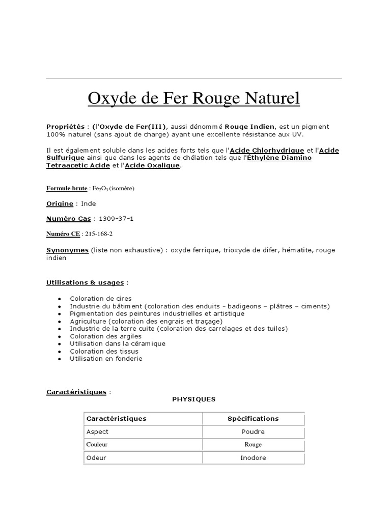 Oxyde de Fer Rouge : Propriétés et Usages | PDF | Peinture | Fer