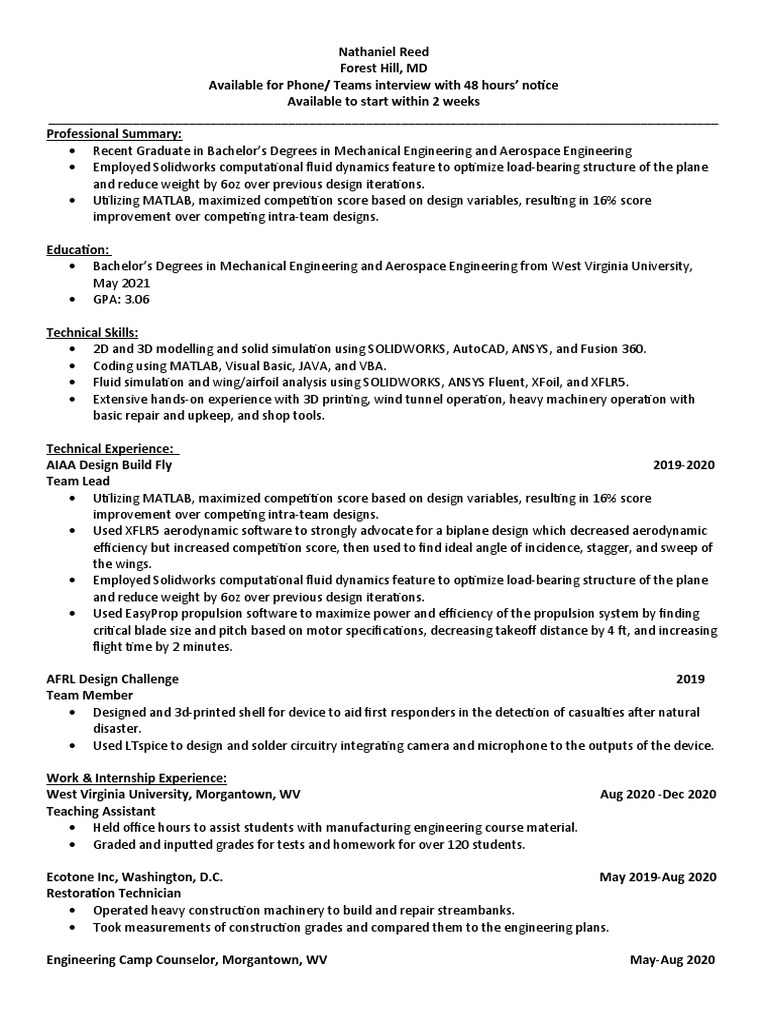 Nathaniel Reed | PDF | Engineering | Mechanical Engineering