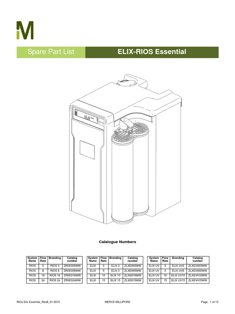 Essential Rios-Elix Spare Part List V8.0 | PDF | Mechanical Engineering ...