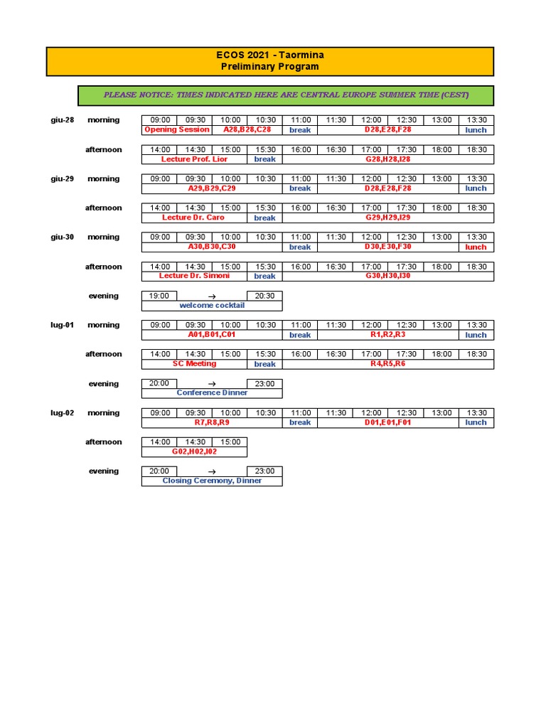 ECOS 2021 Taormina Program Schedule | PDF | Cogeneration | Solar Energy