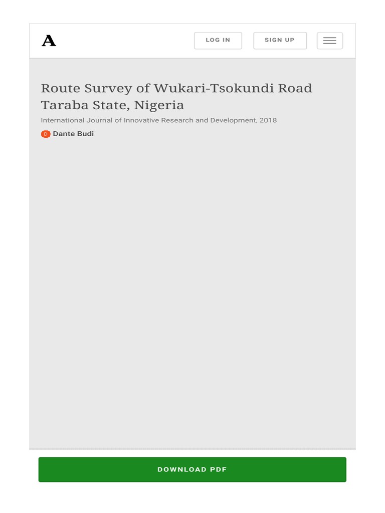 Route Survey of Wukari-Tsokundi Road Taraba State, Nigeria: Dante Budi ...