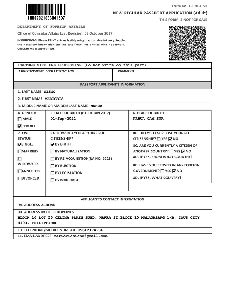 New Regular Passport Application (Adult) | PDF | Identity Document ...