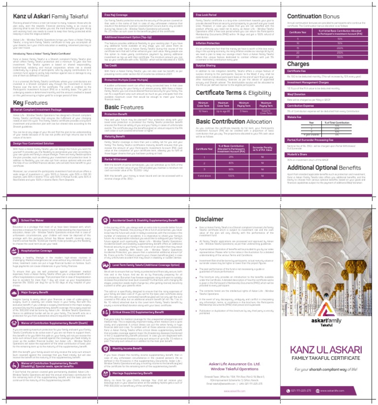 Introducing "Kanz Ul Askari" Family Takaful Certificate! | PDF ...