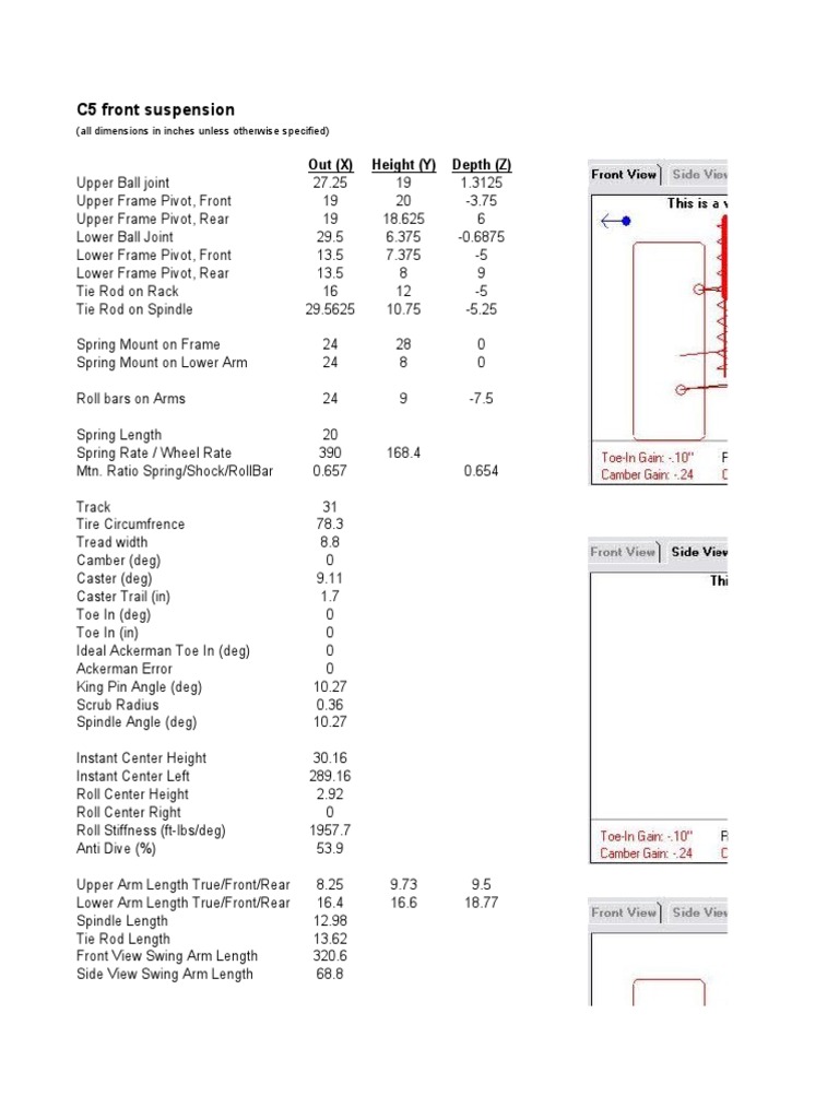 C5 Suspension Dimensions | PDF | Mechanical Engineering | Motor Vehicle