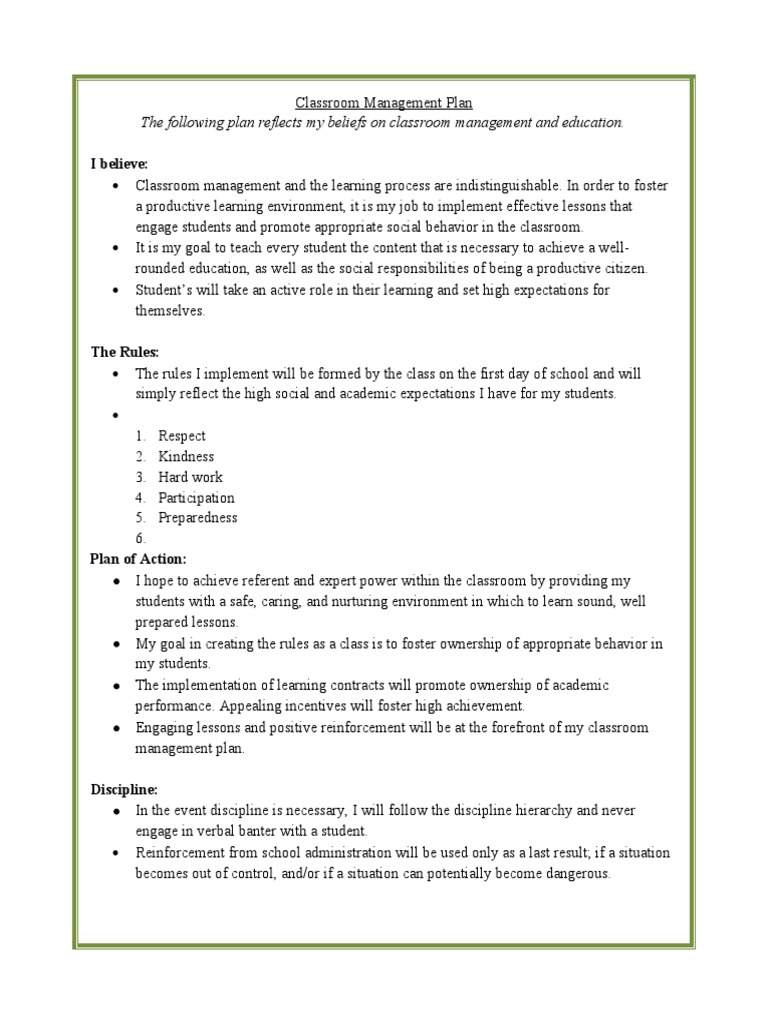 Effective Classroom Management Plan | PDF