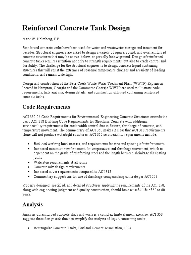 Reinforced Concrete Tank Design | Download Free PDF | Concrete ...