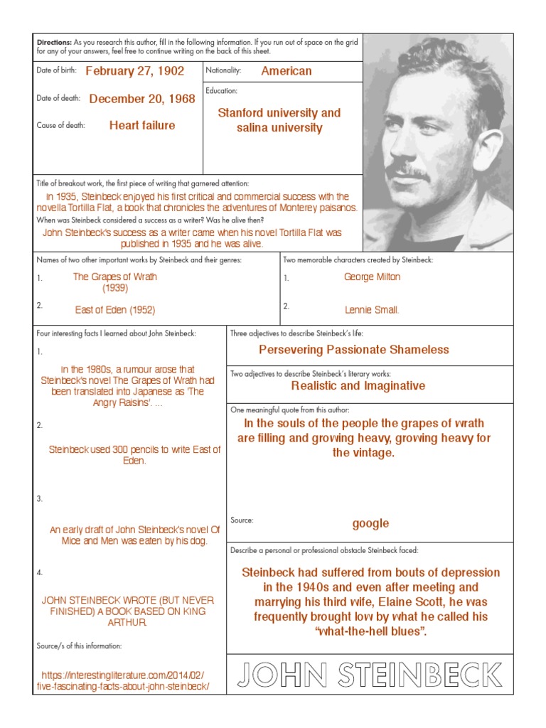 Author Info - Steinbeck | PDF | John Steinbeck