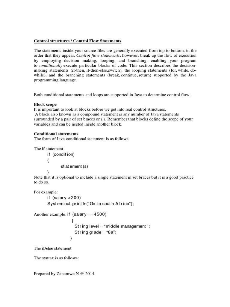 Control Structures / Control Flow Statements | PDF | Control Flow ...