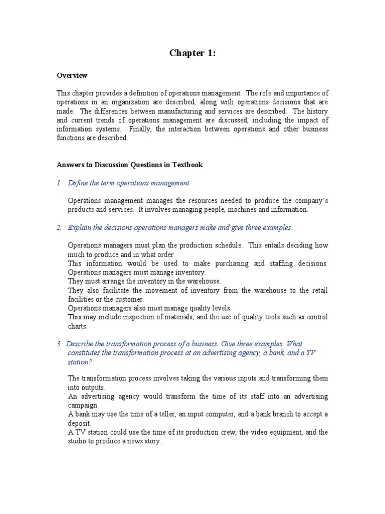MBA OM Chapter 1 | PDF | Operations Management | Supply Chain