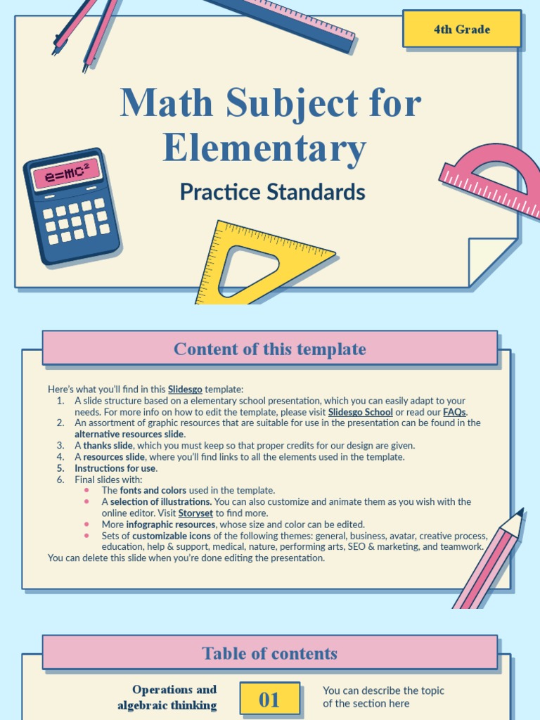 Math Subject For Elementary - 4th Grade - Practice Standards by ...