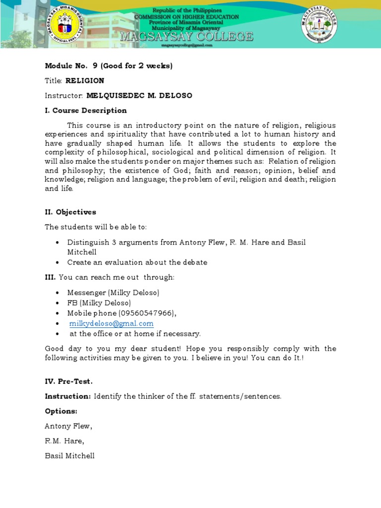 Module No. 9 (Good For 2 Weeks) | PDF | Theology | Faith