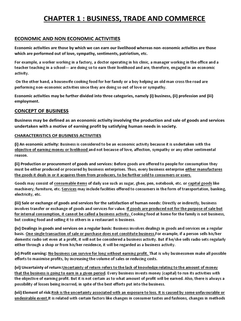 Chapter 1: Business, Trade and Commerce: Economic and Non Economic ...