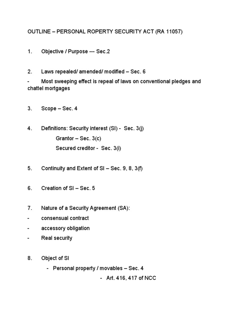 Outline 4 - Ppsa | PDF | Security Interest | Civil Law (Legal System)