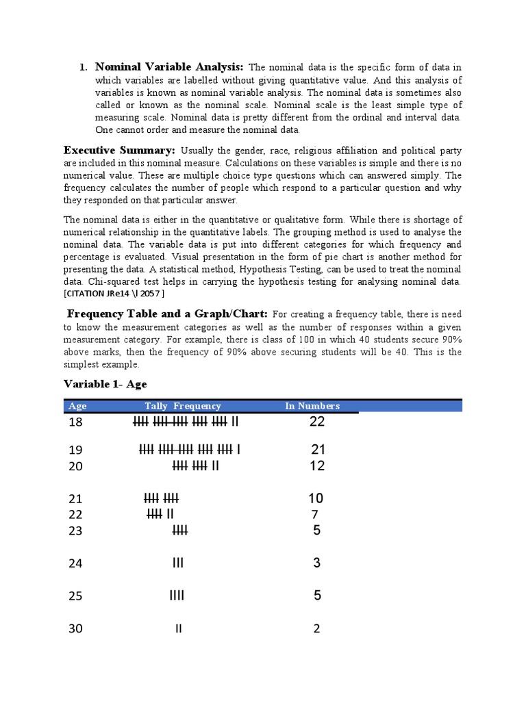 Nominal Variable Analysis Age Tally Frequency In Numbers Pdf 2082