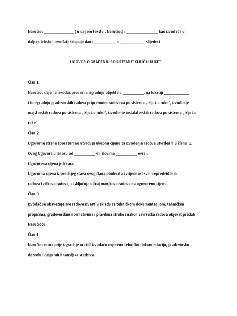 Ugovor o Gradjenju Po Sistemu Kljuc U Ruke | PDF