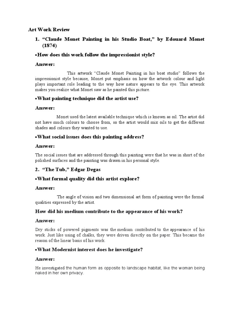 Art Work Review | PDF | Impressionism | Paintings