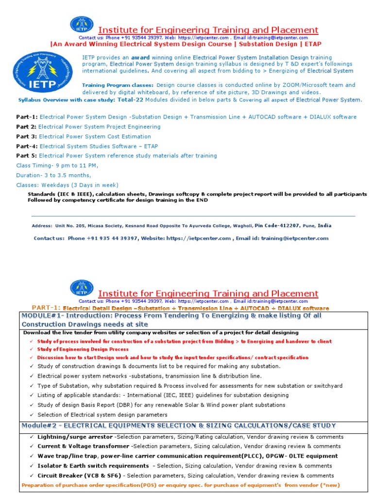Training Syllabus Electrical Designing 2021 - Updated Sequence | PDF ...