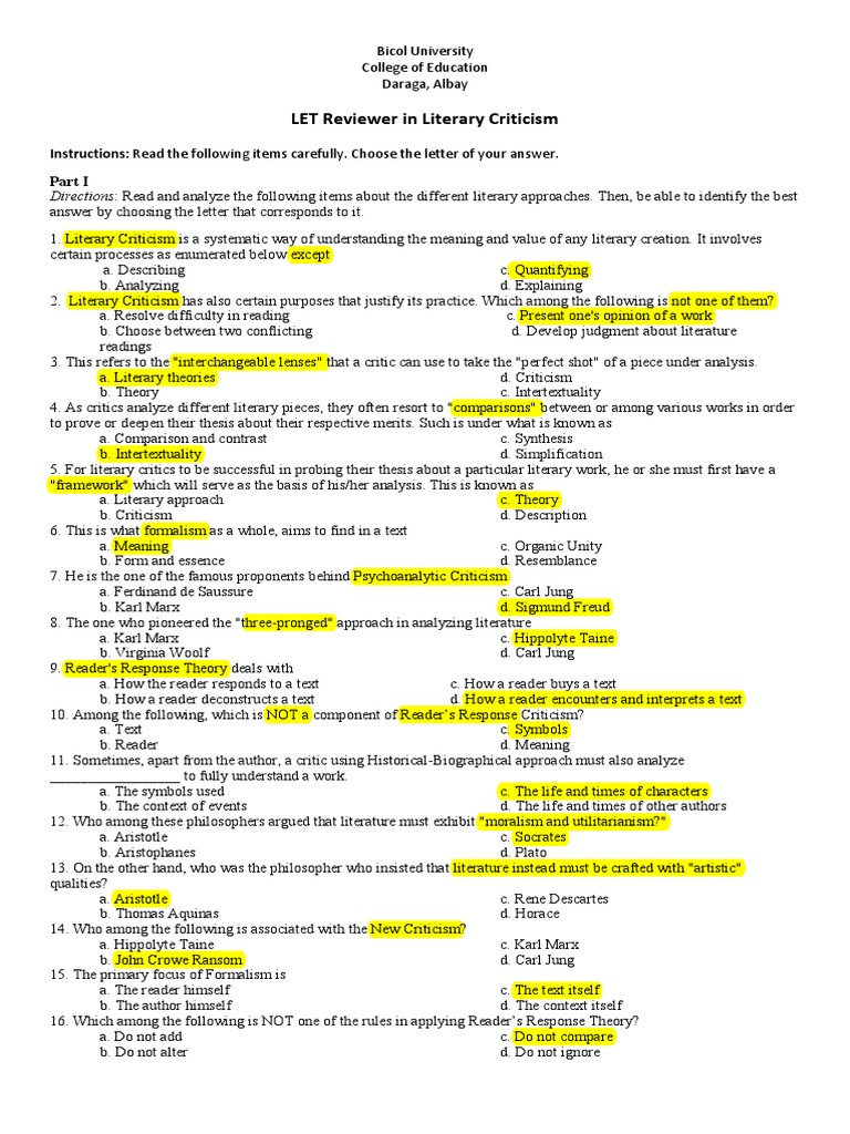 LET Reviewer: Literary Criticism Approaches | PDF | Philosophical Theories