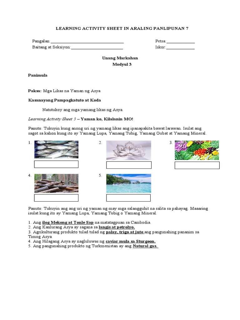 Learning Activity Sheet in Araling Panlipunan 7 | PDF
