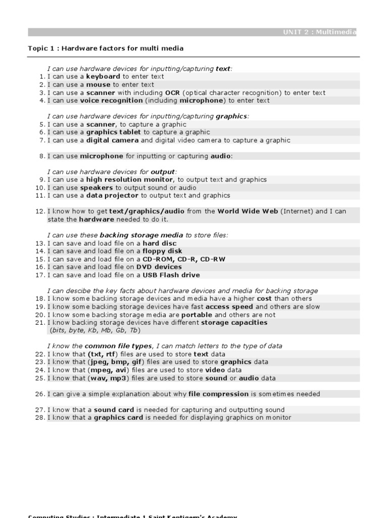 Topic 1: Hardware Factors For Multi Media: UNIT 2: Multimedia | PDF | Computer Hardware | Usb ...