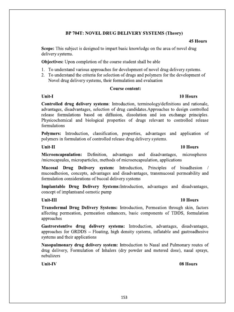 NDDS Syllabus For B.pharm 5th Sem As Per PCI | PDF
