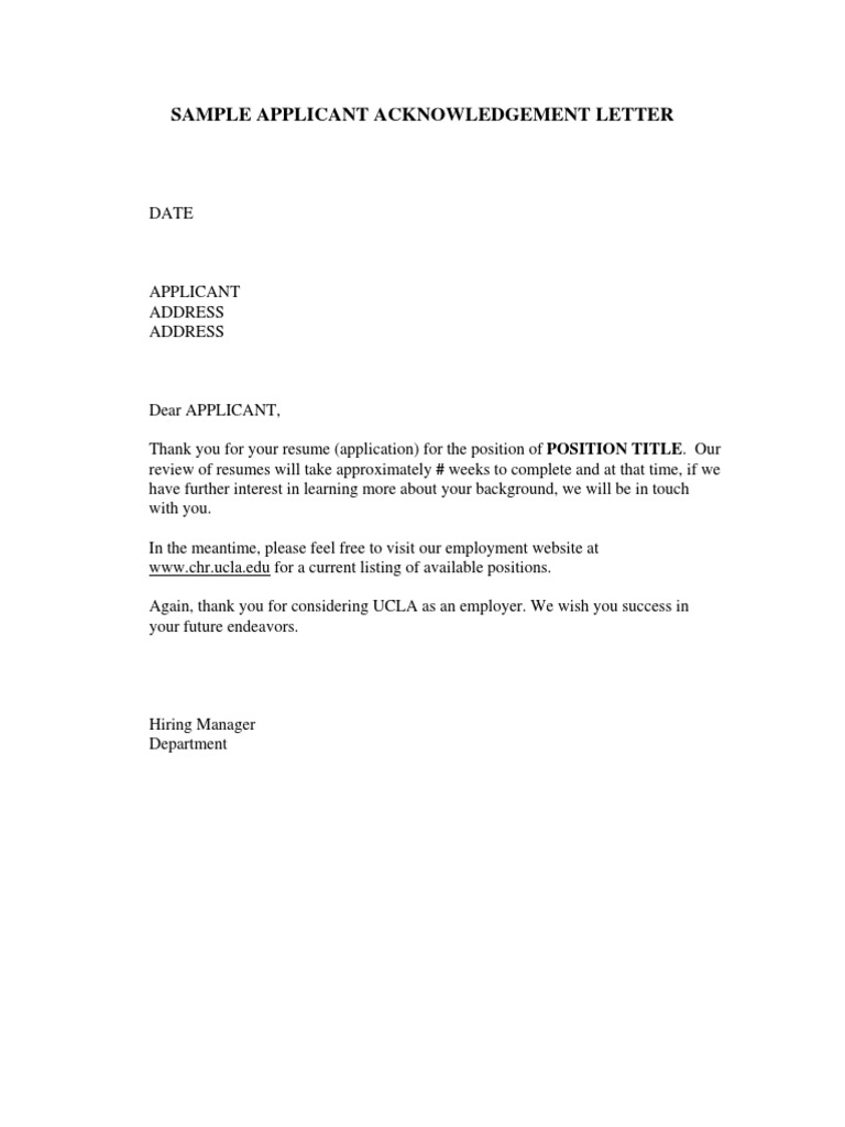 Sample Applicant Acknowledgement Letter | PDF | Career & Growth