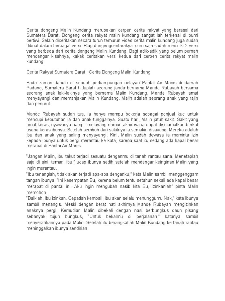 Cerita Dongeng Malin Kundang Merupakan Cerpen Cerita Rakyat Yang ...