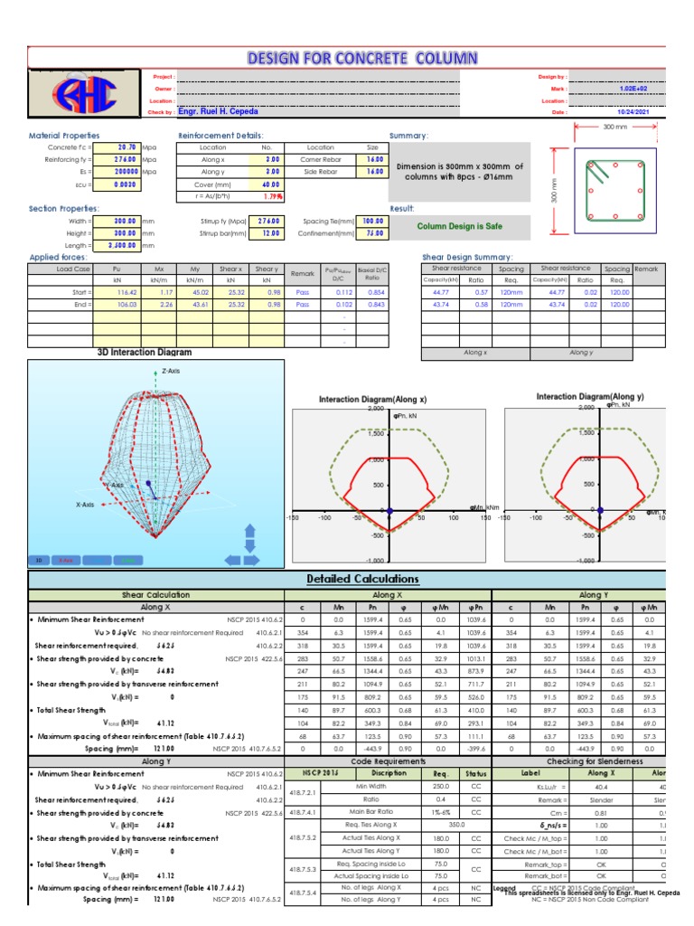 Struc Ex Pro Rectangular Column Design Calculation | PDF | Building ...