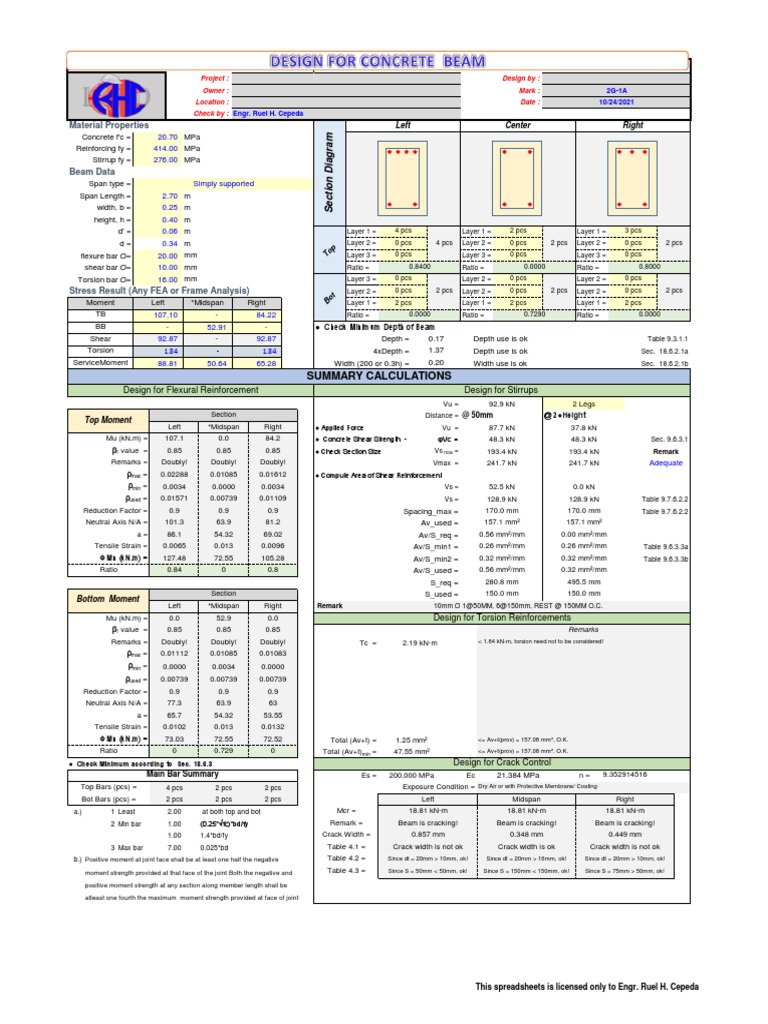 Struc Ex Pro Rectangular Beam Design Calculation | PDF | Beam ...