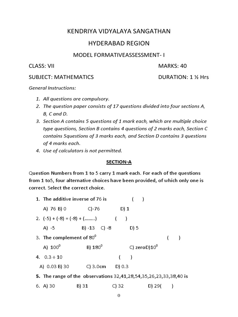 Cbse Sample Paper For Class 7 Mathematics Fa2 | PDF | Statistics