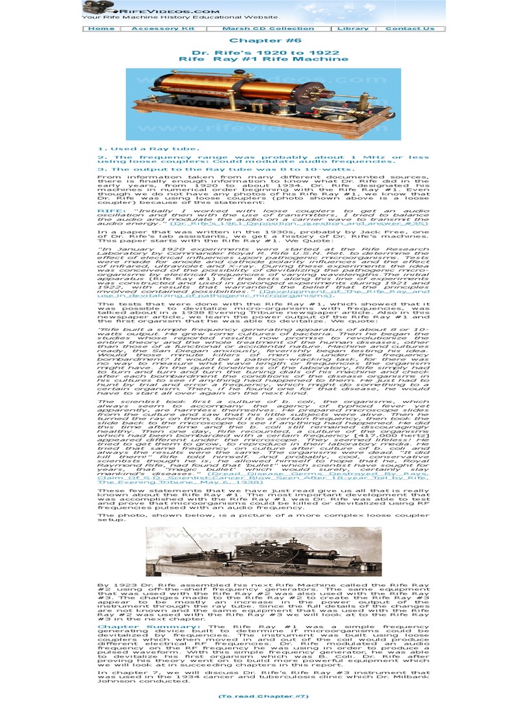Chapter 6 - Dr. Rife's 1920 To 1923 Rife Ray #1 Rife Machine | PDF ...
