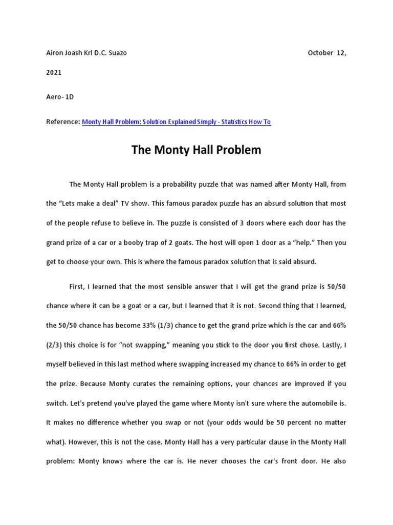 Monty Hall Problem: Solution Explained Simply - Statistics How To | PDF ...