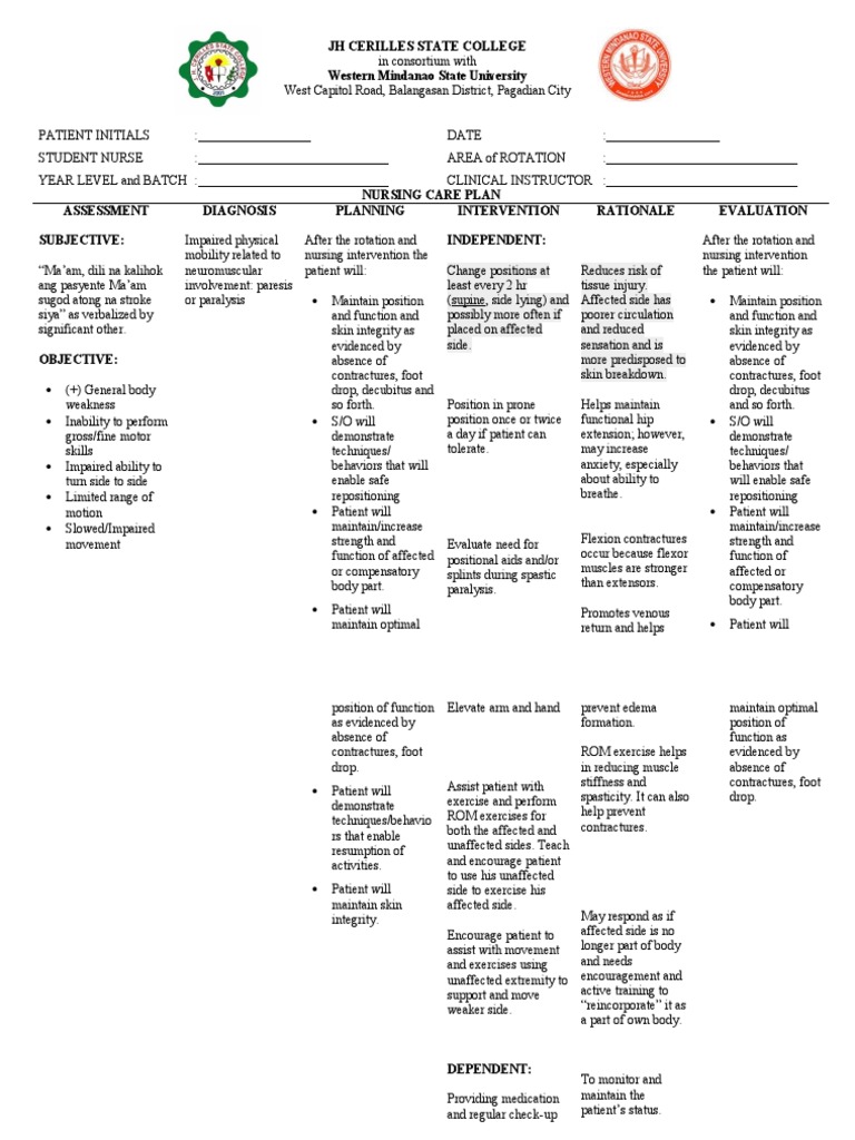 Ischemic Stroke NCP | PDF | Clinical Medicine | Medical Specialties