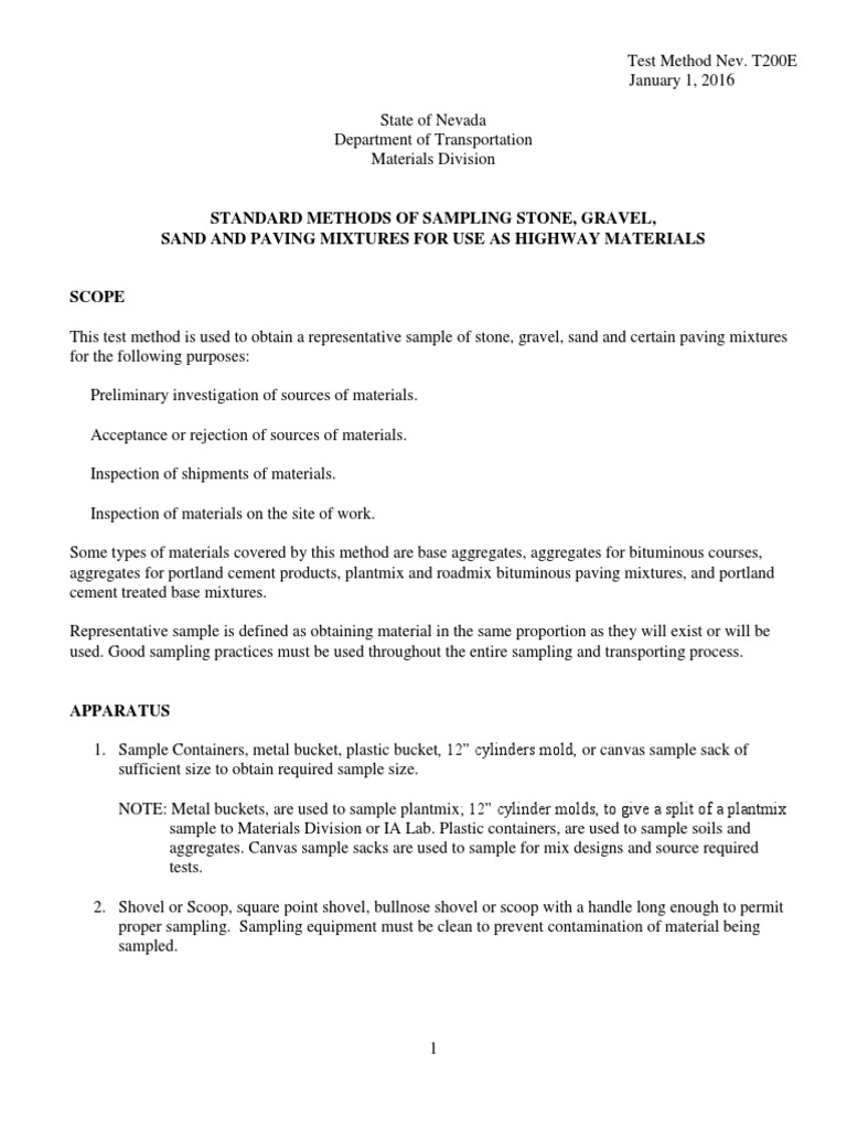 Standard Methods of Sampling Stone, Gravel, Sand and Paving Mixtures ...
