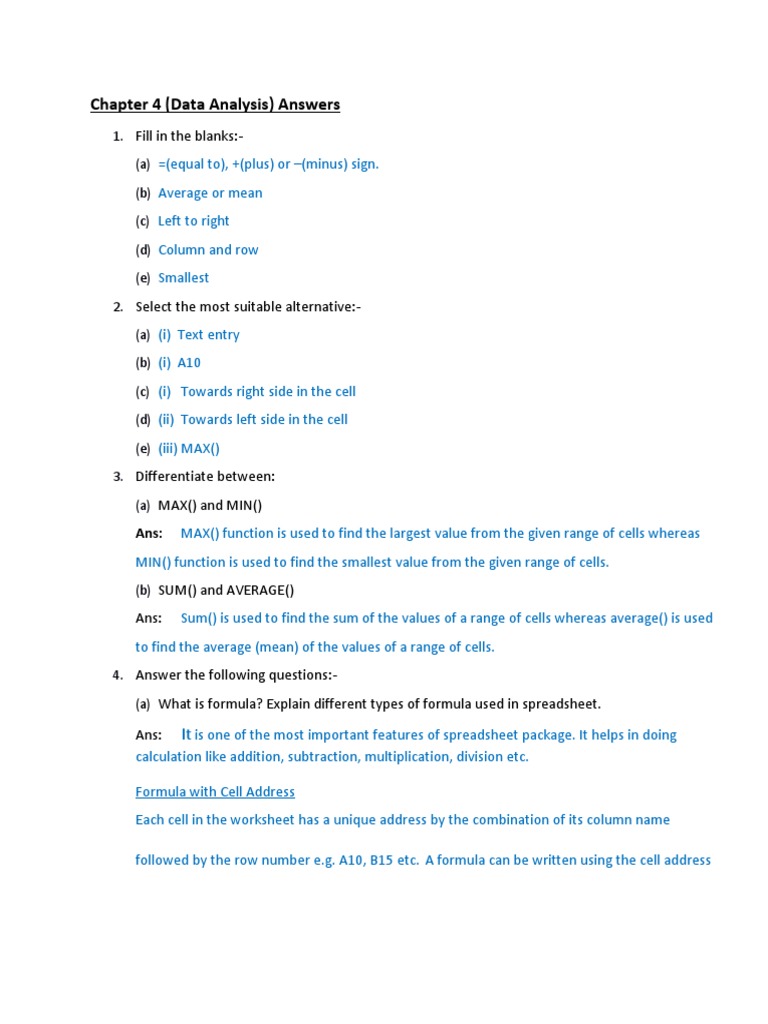 Chapter 4 (Data Analysis) Answers: Fill in The Blanks | Download Free ...