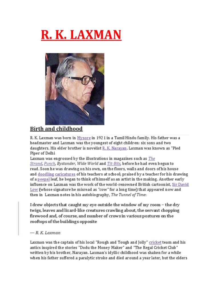 R. K. Laxman: Birth and Childhood | PDF