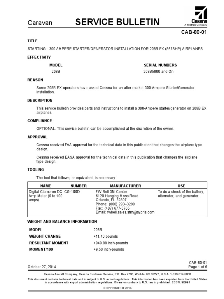 Service Bulletin: Caravan | PDF | Manufactured Goods | Aviation