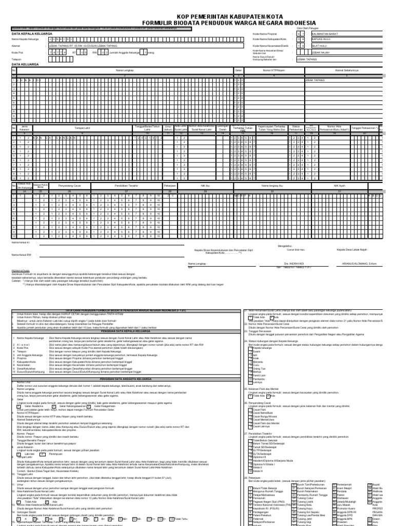Formulir F-1.01 Biodata Penduduk | PDF