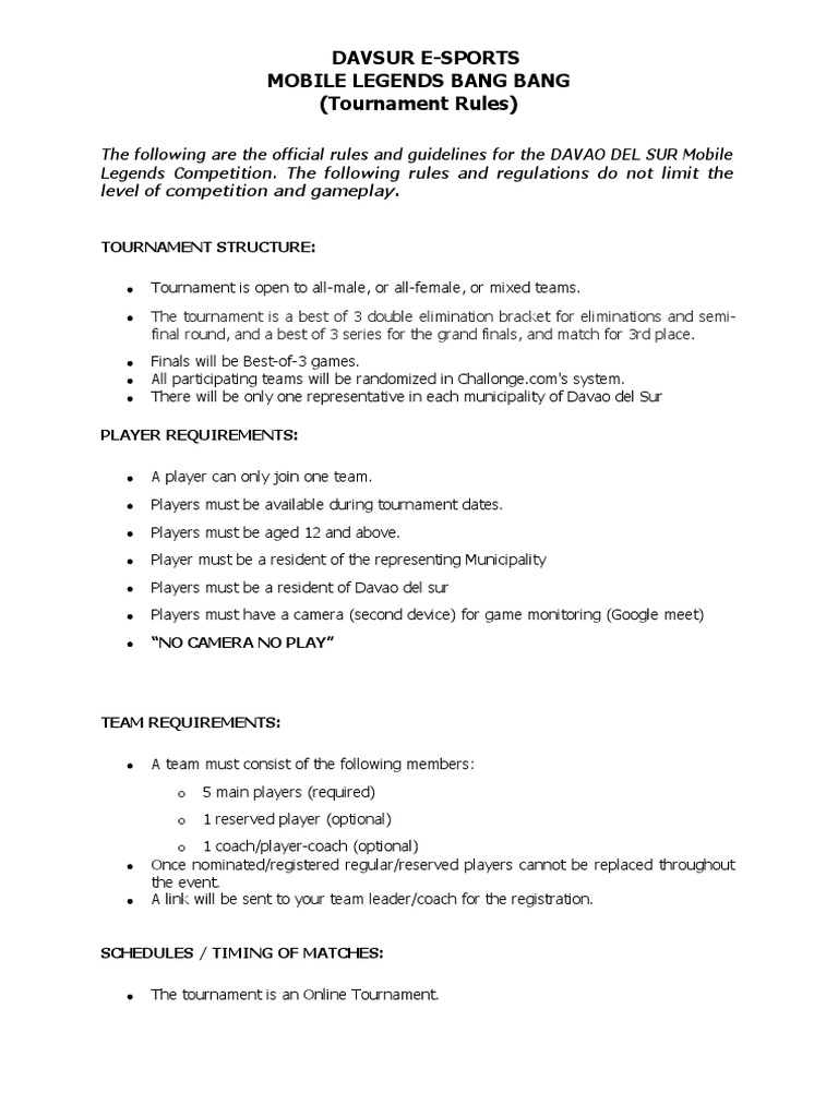 DAVSUR MLBB Tournament Rules | PDF | Tournament