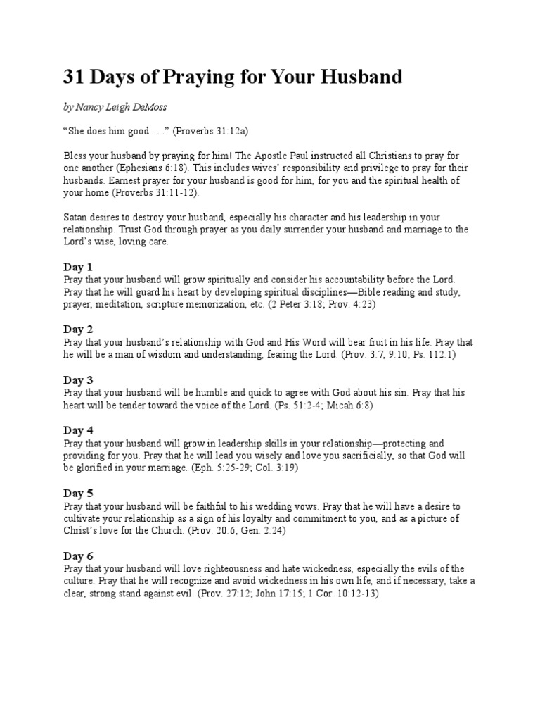 31 Days of Praying For Your Husband | PDF | Book Of Proverbs | Prayer