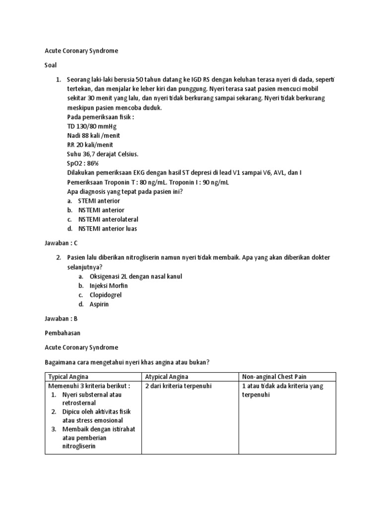 Soal Dan Materi Acute Coronary Syndrome | PDF