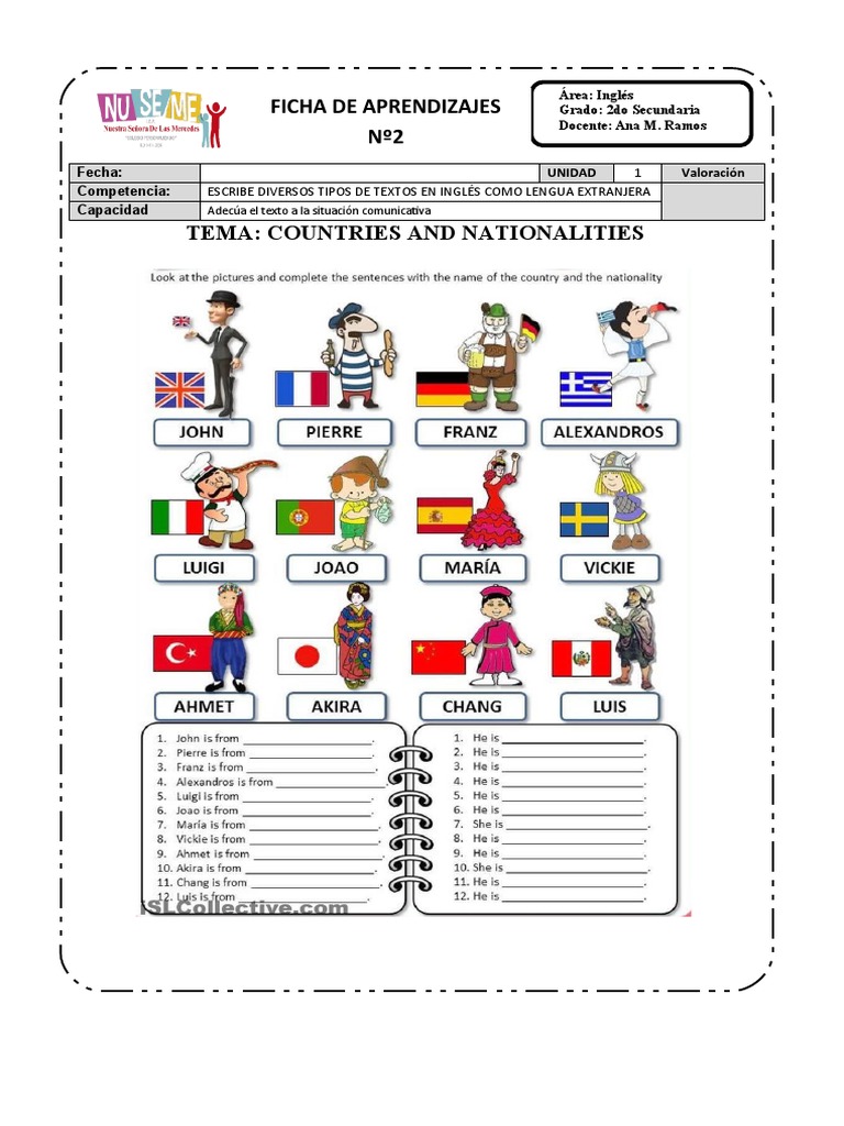 Ficha de Ingles 2do de Secundaria | PDF
