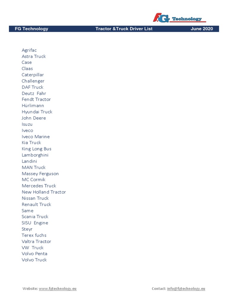FGTech DRIVER LIST TRUCK TRACTOR | PDF | Motor Vehicle Manufacturers ...
